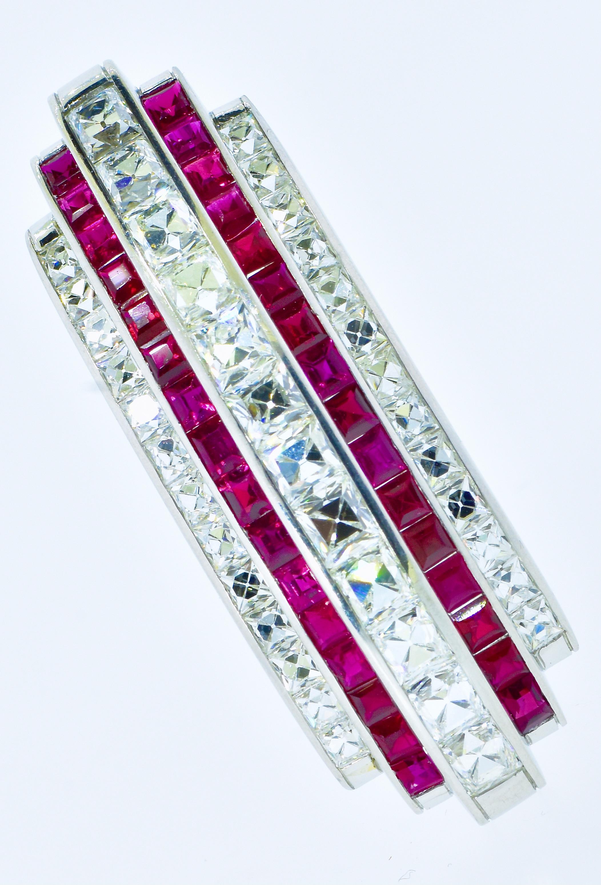 Art Deco Diamond and Colored Stone Clips/hair barrettes, one by Cartier ...