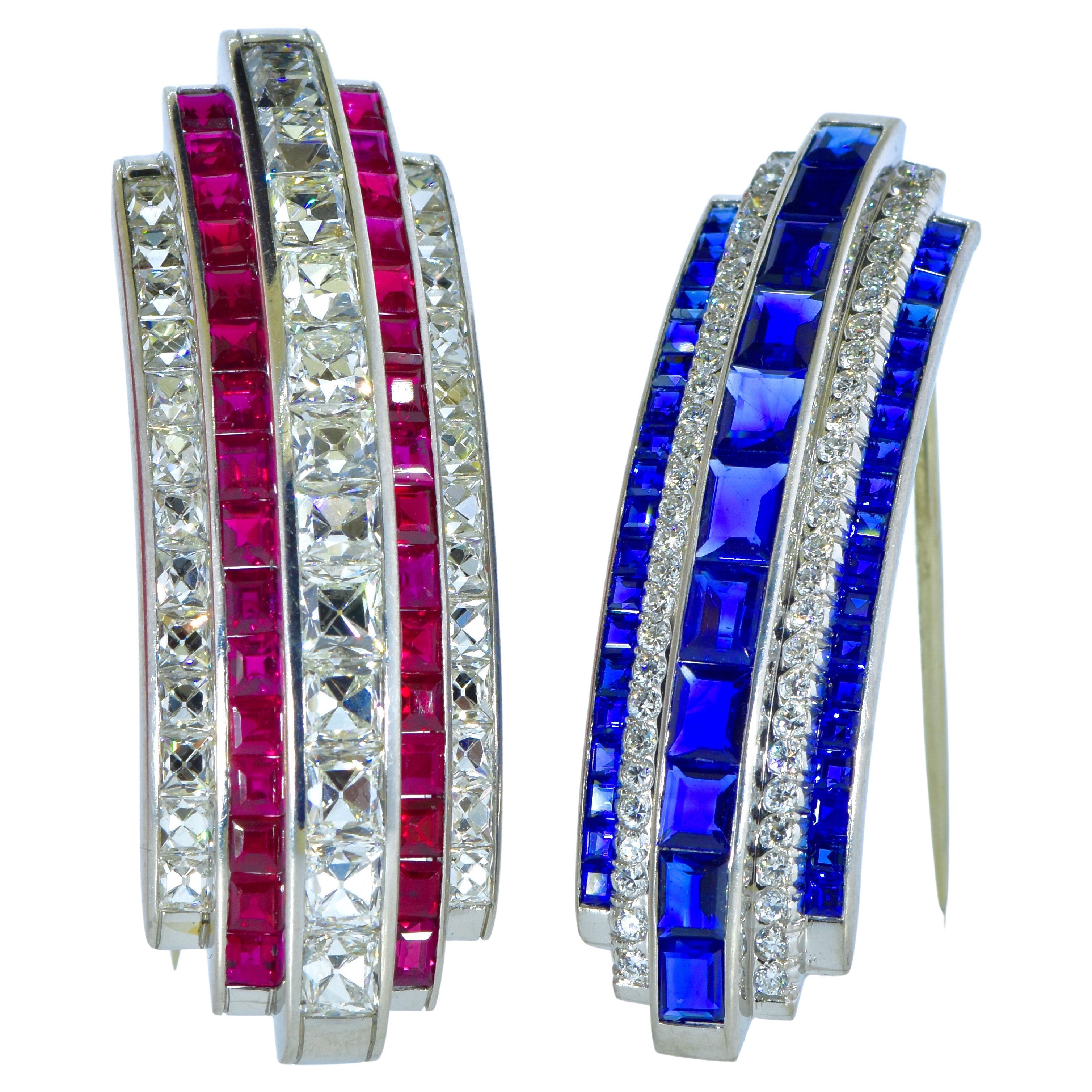 Rare Art Deco Cartier Diamond Nephrite Colored Stone Enamel Clip Brooch ...