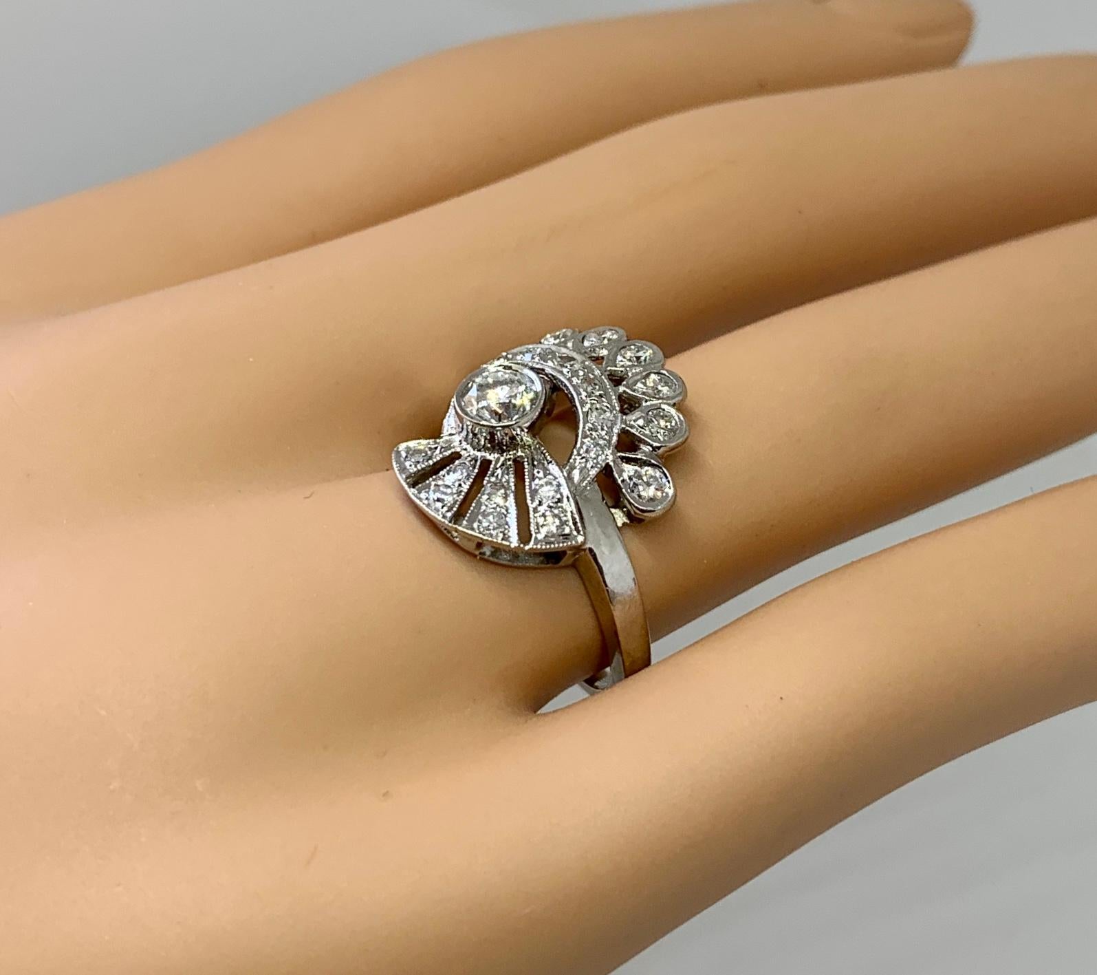 Art Deco Diamond D Color 14 Karat White Gold Ring Wedding Engagement ...