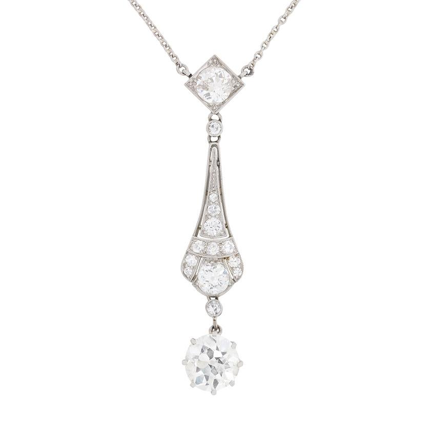 Art Deco Diamond Drop Pendant Necklace, circa 1920s For Sale at 1stDibs