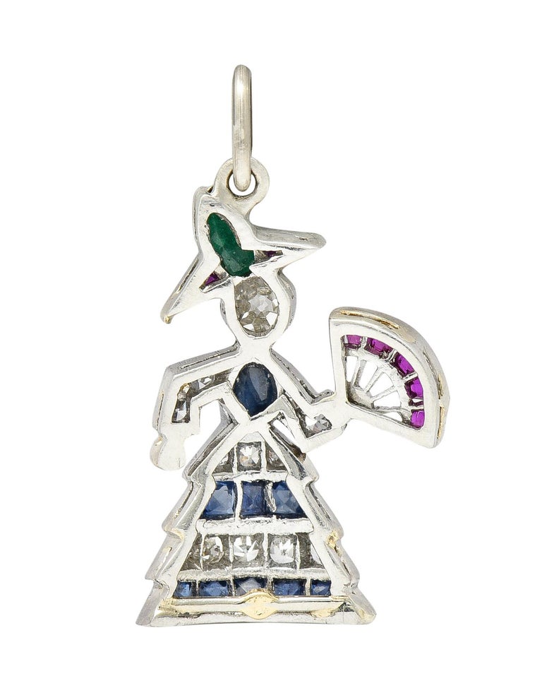 Art Deco Diamond Emerald Sapphire Ruby Platinum Flamenco Dancer Charm ...