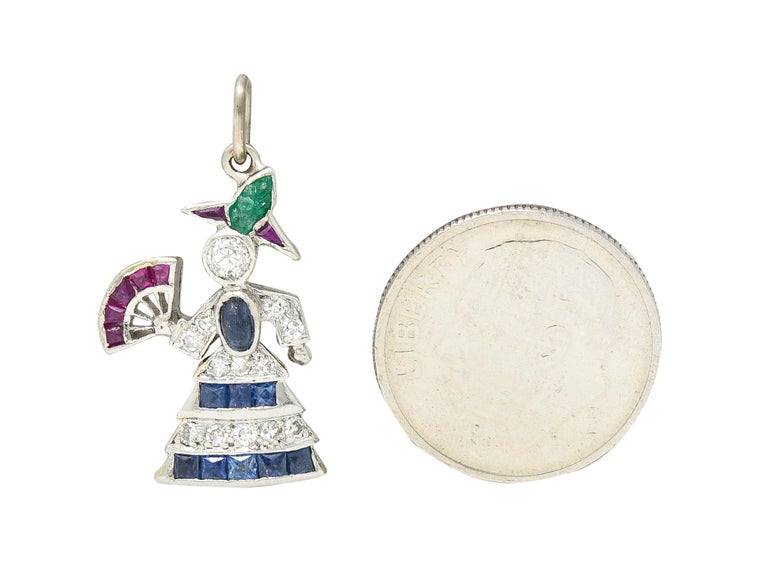 Art Deco Diamond Emerald Sapphire Ruby Platinum Flamenco Dancer Charm ...