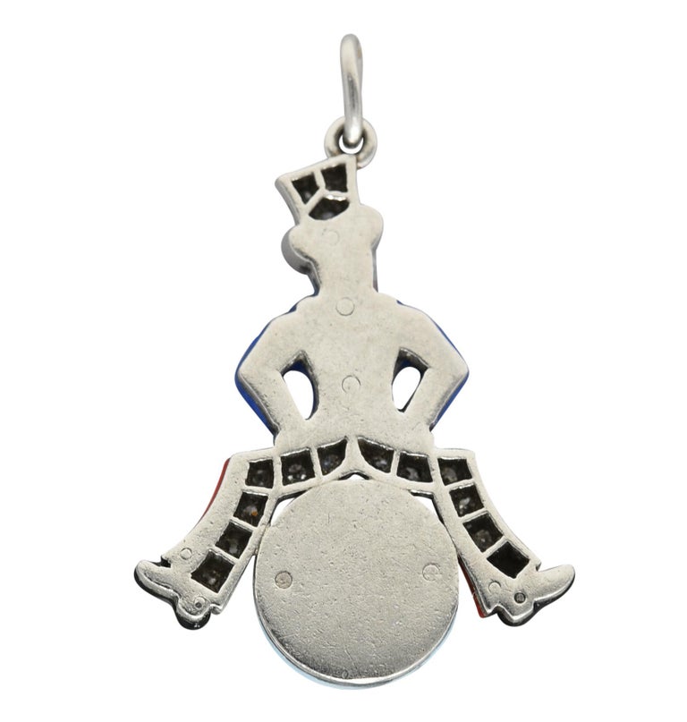 Art Deco Diamond Enamel Platinum Uncle Sam Sitting Globe Charm For Sale ...