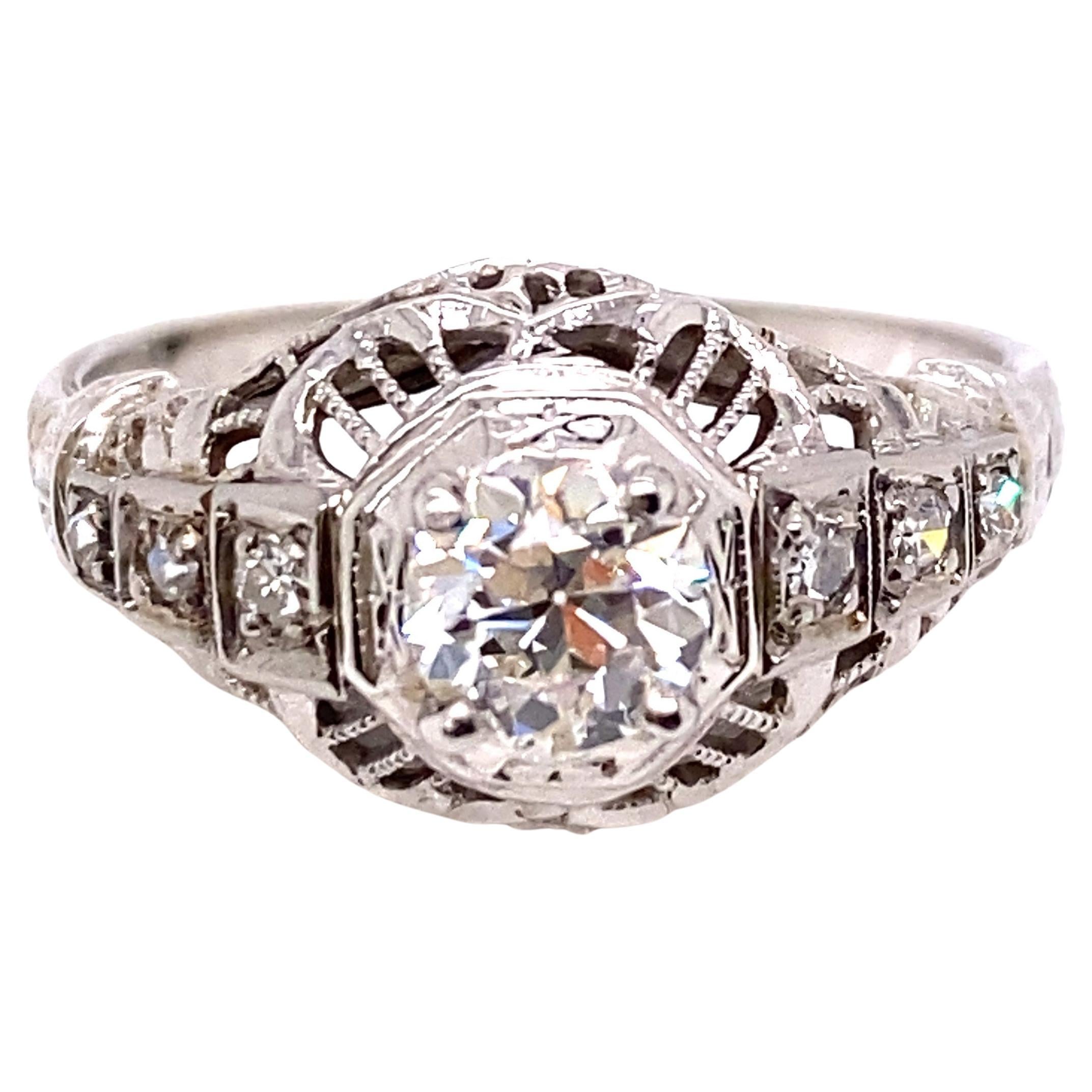 Art Deco Diamond Engagement Ring Certified GIA E VS .55ct Transitional 18k For Sale at 1stDibs ...