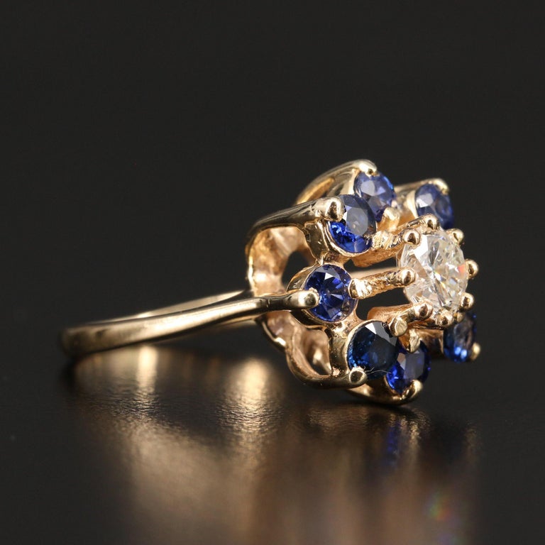 Customizable Art Deco Diamond Engagement Ring Halo Vintage Diamond Sapphire Wedding Ring For ...