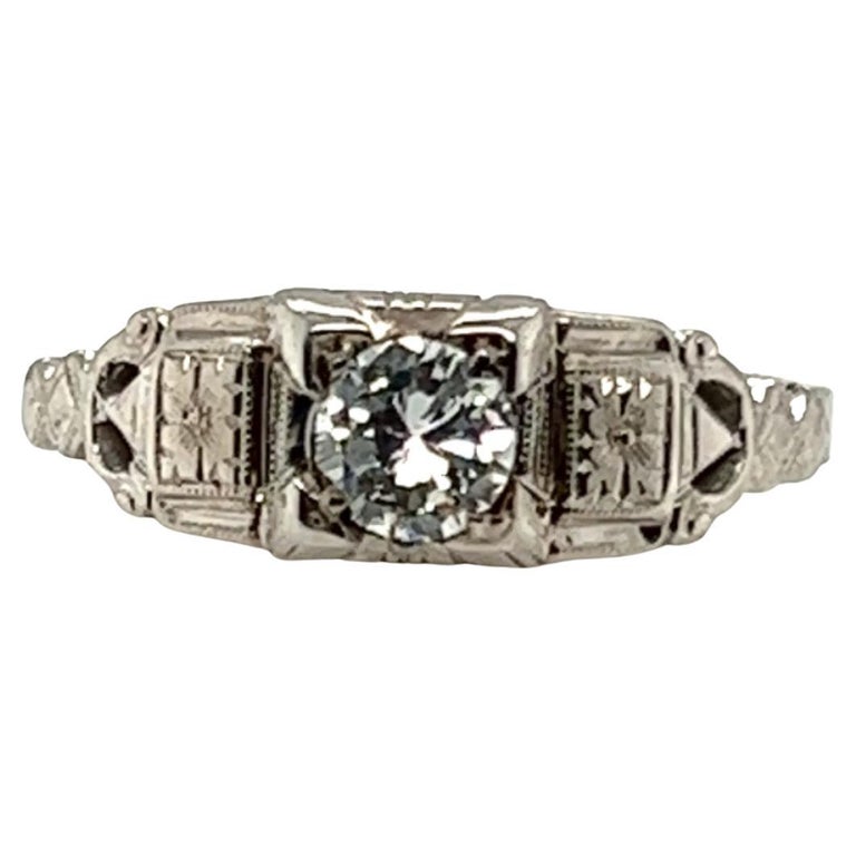 Art Deco Solitaire Diamond Ring .30ct Transitional Cut Original 1930s ...