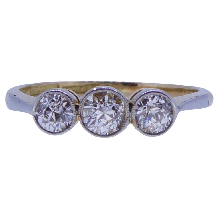 Art Deco Diamond Engagment Ring with Three Old European Cut Diamonds 0 ...