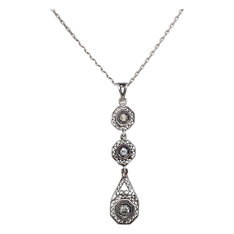 Art Deco Diamond Engraved Pendant Necklace at 1stDibs