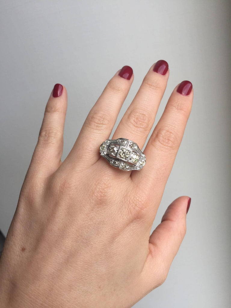 Art Deco Diamond Gold Cocktail Ring For Sale at 1stDibs