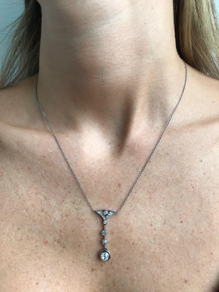 Art Deco Diamond Gold Pendant Necklace at 1stDibs