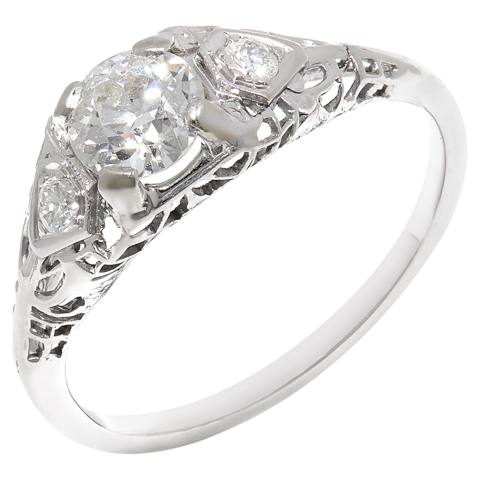 Art Deco Emerald Diamond Openwork Ring at 1stDibs