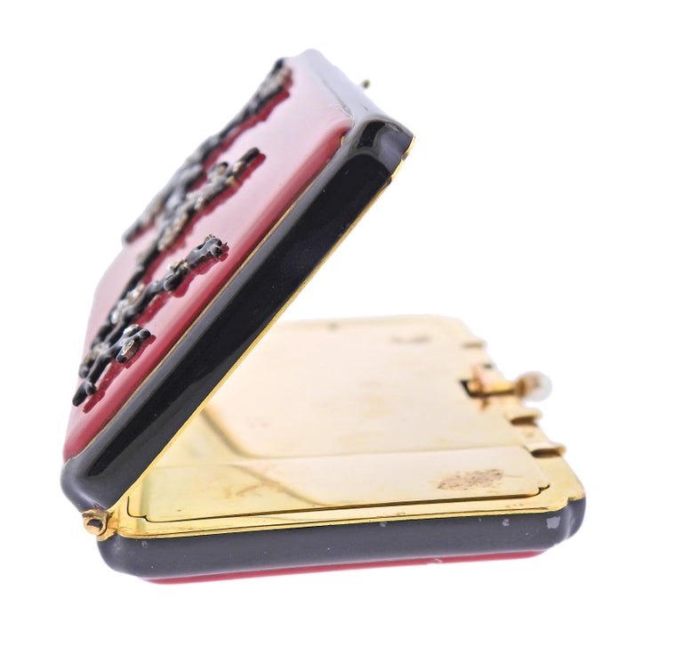 Art Deco Diamond Pearl Enamel Gold Make Up Vanity Case Box For Sale at ...