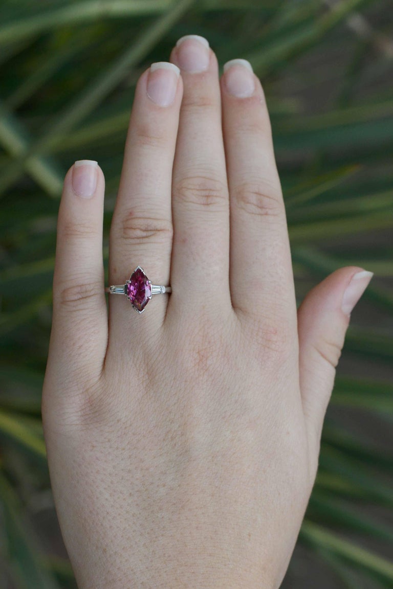 Art Deco Diamond and Pink Tourmaline Marquis Antique Engagement Ring ...