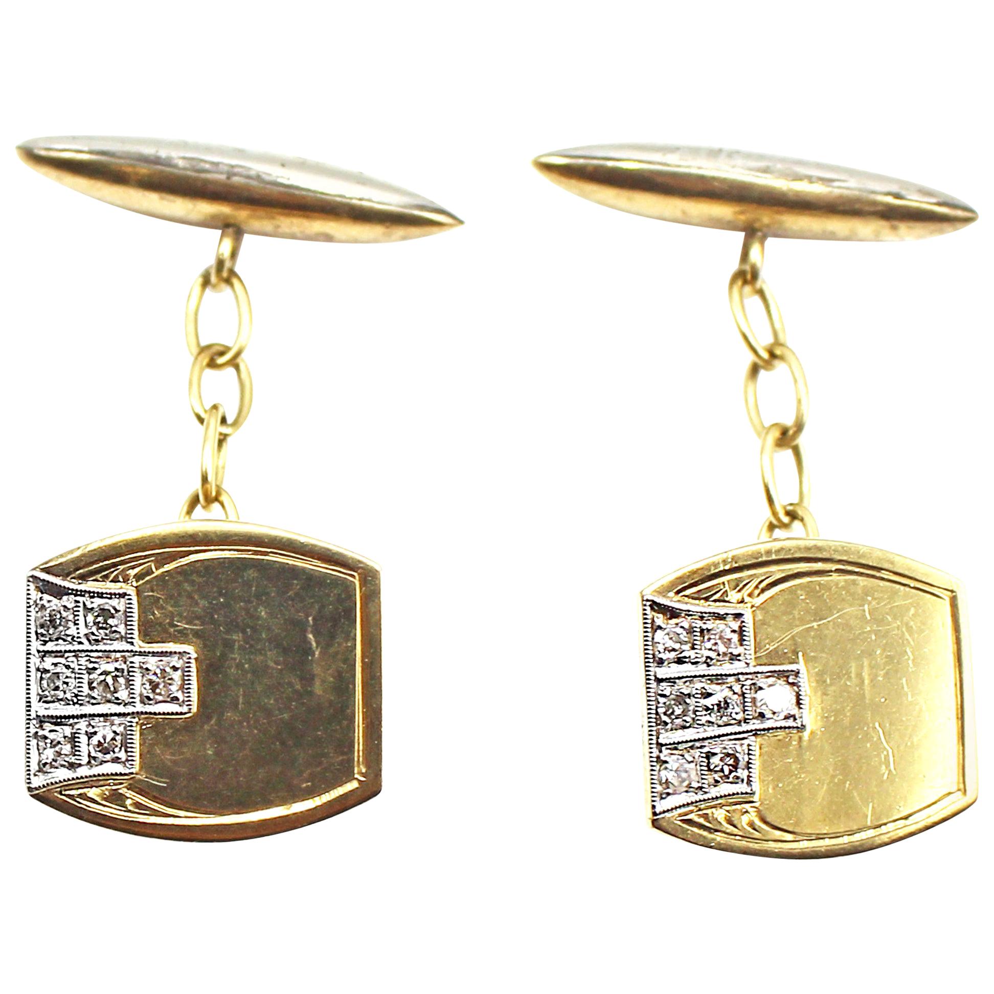 Antique Royal Artillery Cufflinks, 18 Carat Gold and Platinum, English ...