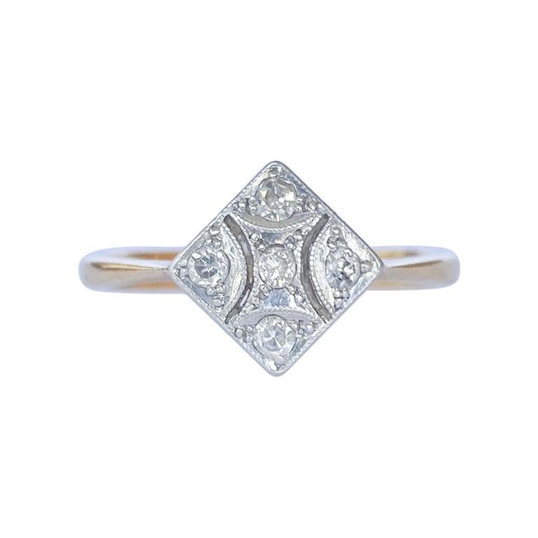 Art Deco Diamond Platinum and 18 Carat Gold Panel Ring at 1stDibs