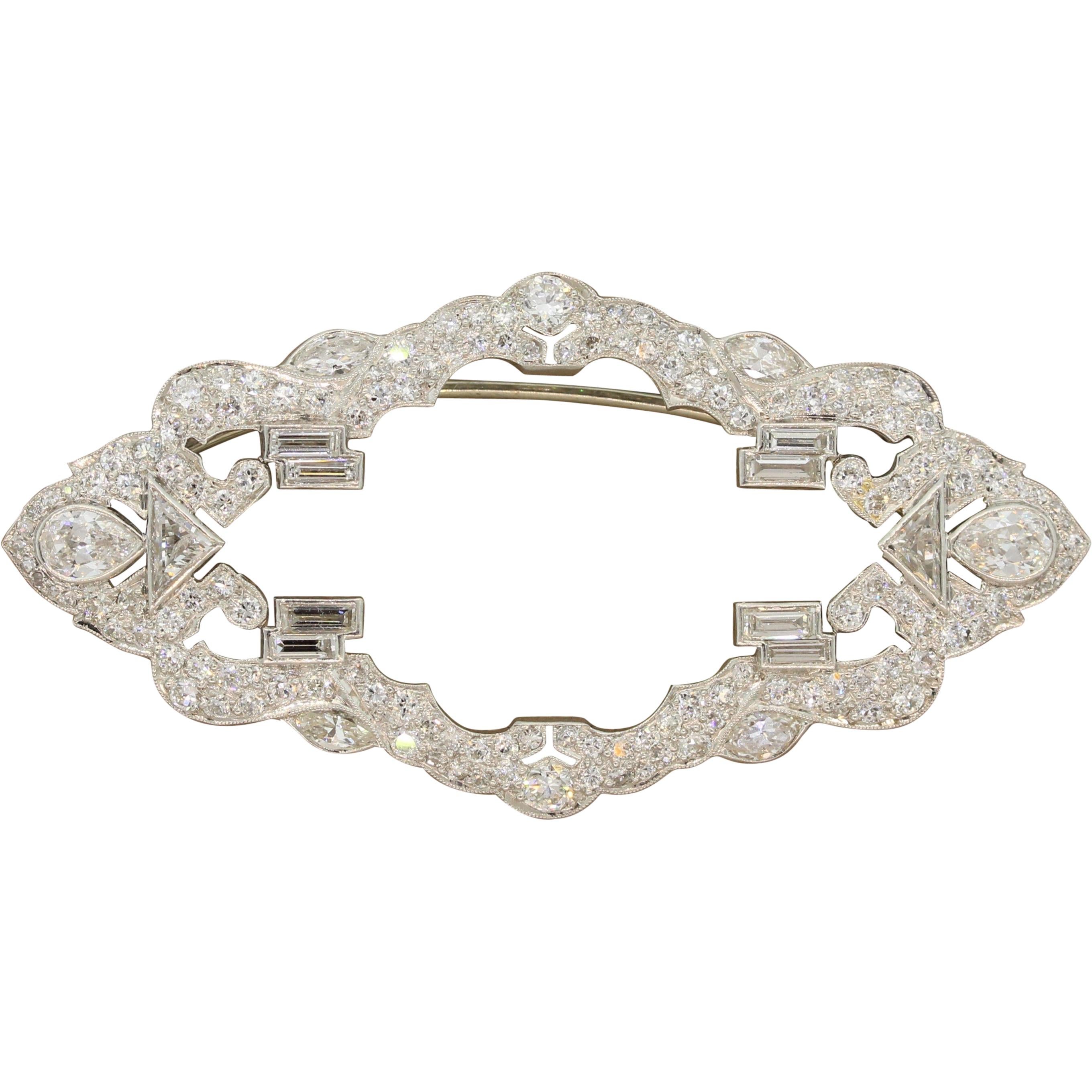 Art Deco Diamond Platinum Brooch For Sale at 1stDibs