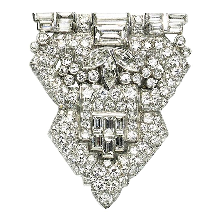 Art Deco Diamond and Platinum Clip Brooch, Circa 1935 at 1stDibs