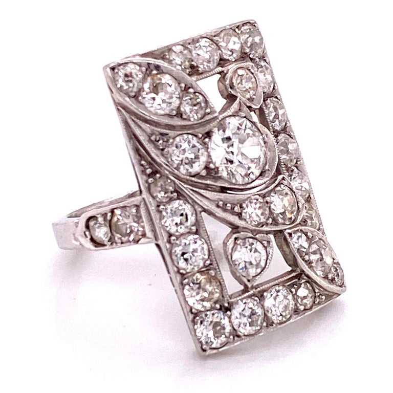 Art Deco Diamond Rectangular Platinum Cocktail Ring at 1stDibs
