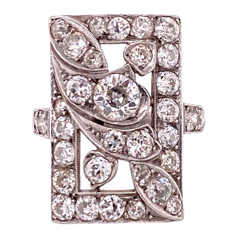 Art Deco Diamond Rectangular Platinum Cocktail Ring at 1stDibs