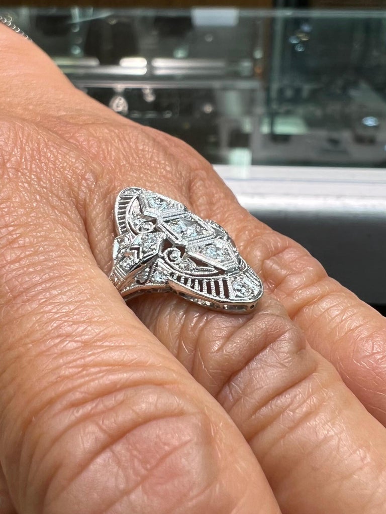 Art Deco Diamond Platinum Dinner Ring For Sale at 1stDibs