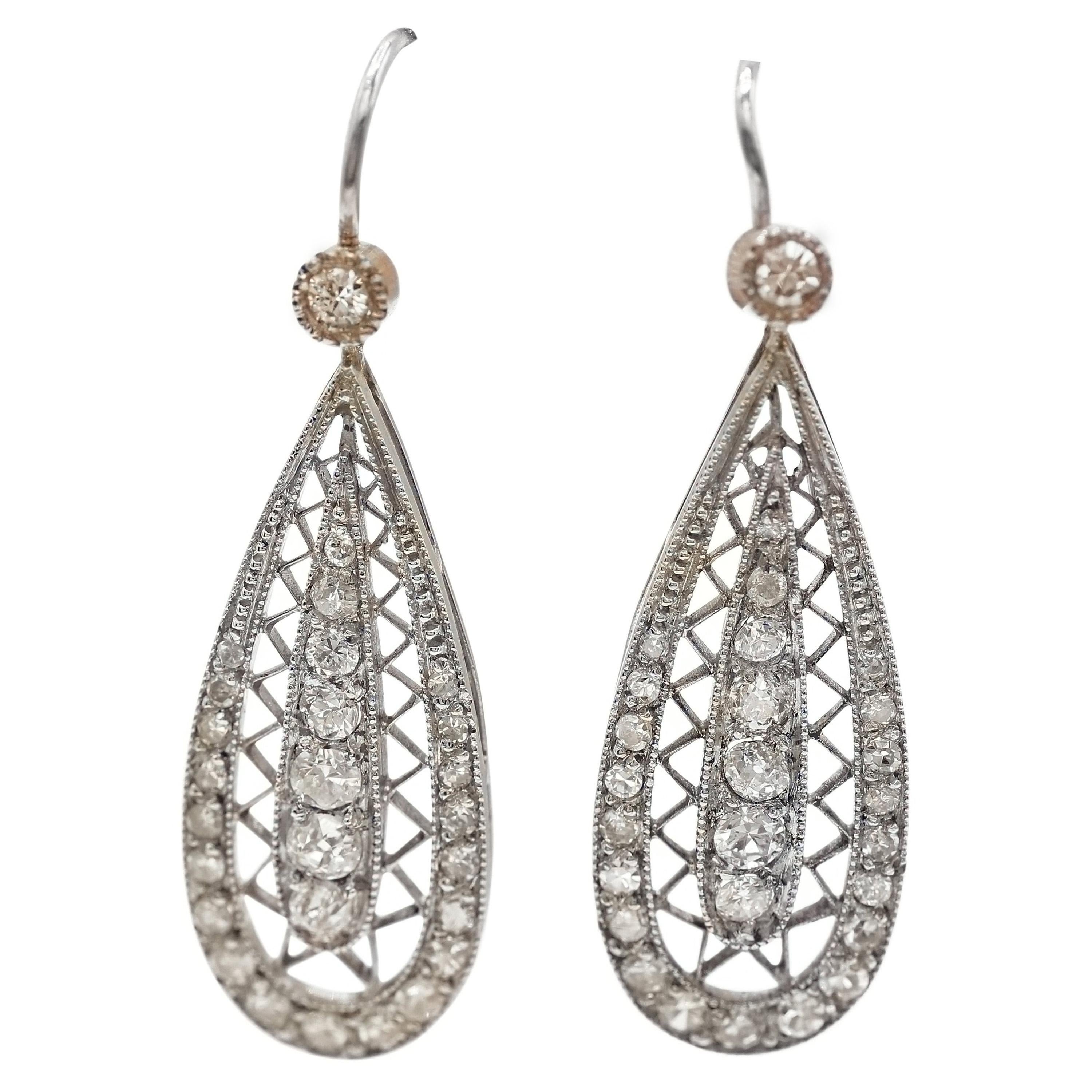 Pair of Art Deco Sapphire and Diamond Ear Pendants For Sale at 1stDibs