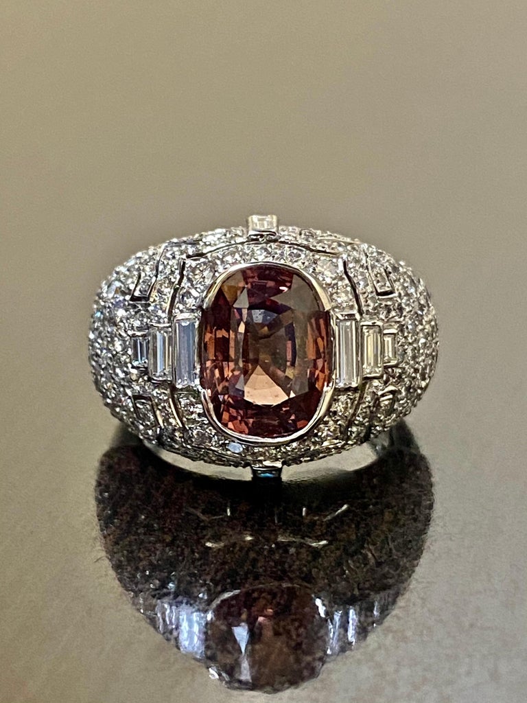 Art Deco Diamond Platinum Elongated Cushion Cut Color Change Garnet ...