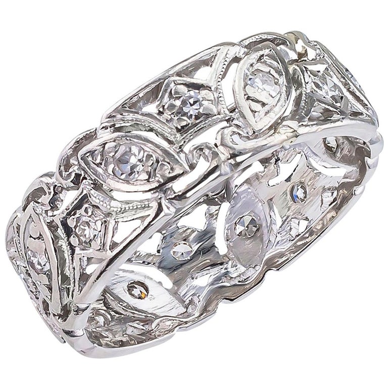 Art Deco Diamond Platinum Filigree Ring Band at 1stDibs
