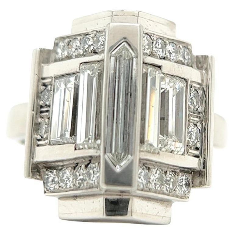 Art Deco Diamond Platinum Modernist Cocktail Ring at 1stDibs