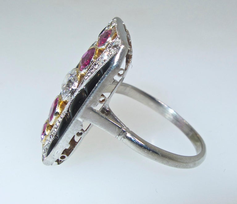 Art Deco Diamond, Ruby and Onyx Ring, circa 1920 For Sale at 1stDibs