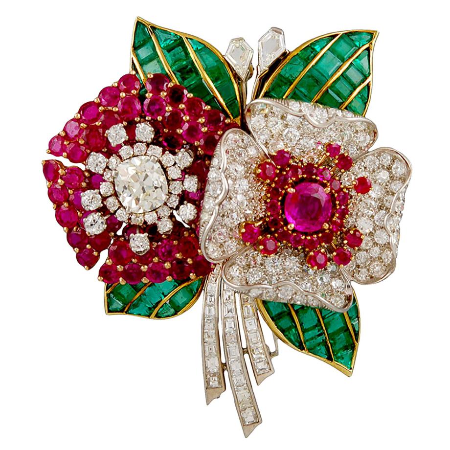 Art Deco Ruby and Diamond Arrow Brooch For Sale at 1stDibs