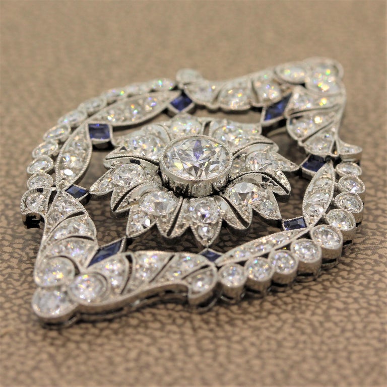 Art Deco Diamond Sapphire Platinum Pendant For Sale at 1stDibs