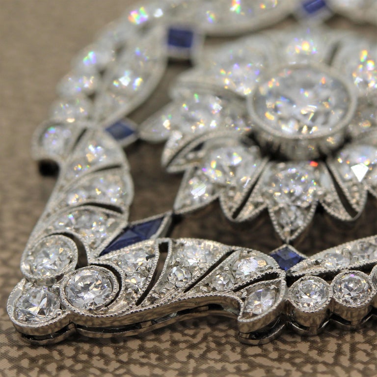 Art Deco Diamond Sapphire Platinum Pendant For Sale at 1stDibs