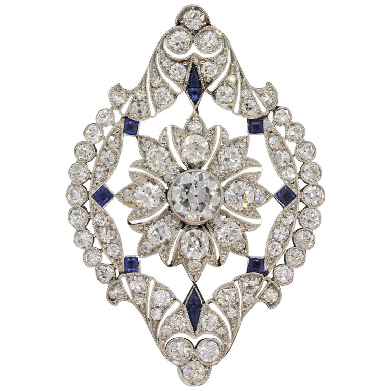 Art Deco Diamond Sapphire Platinum Pendant For Sale at 1stDibs