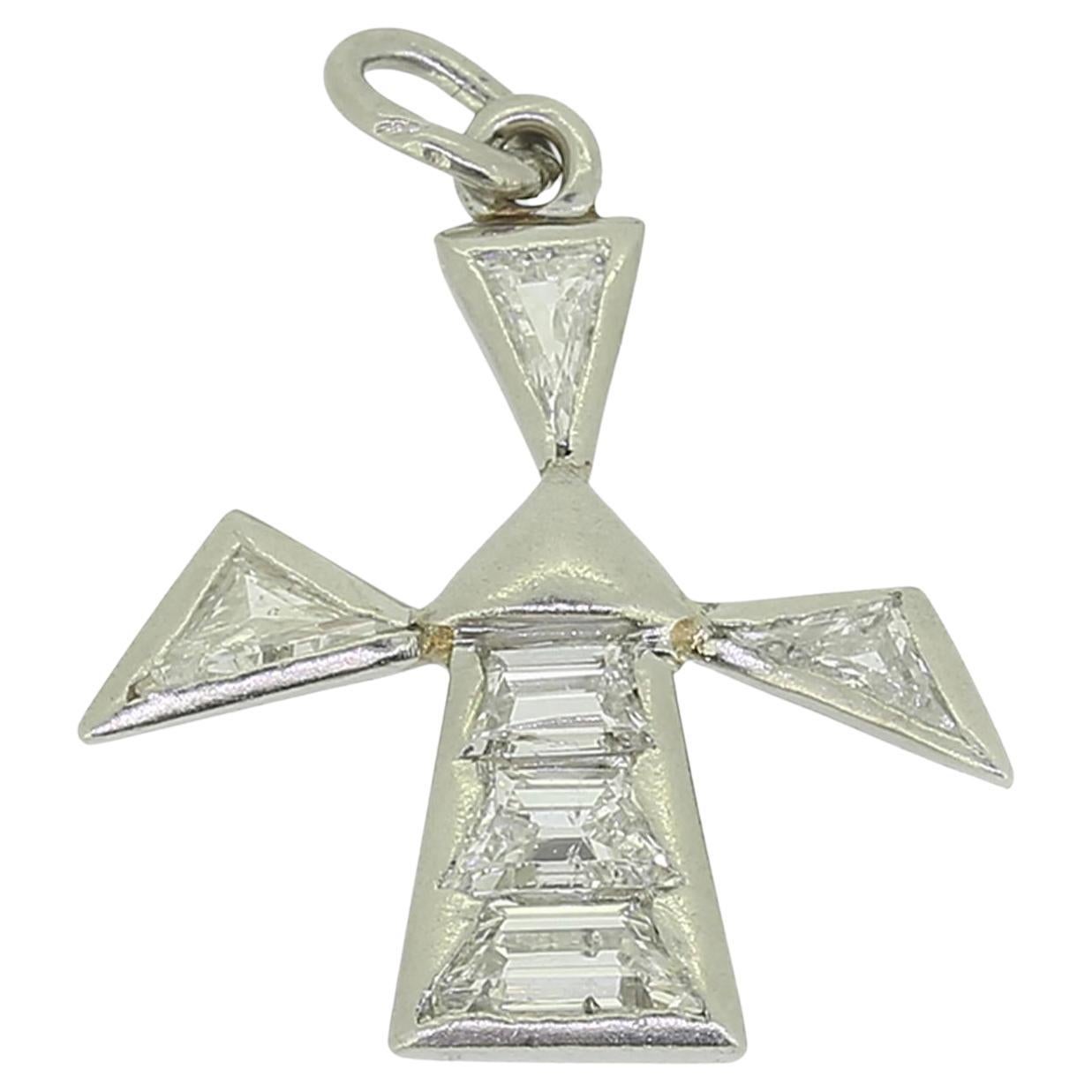 Art Deco Diamond Windmill Charm Pendant For Sale at 1stDibs