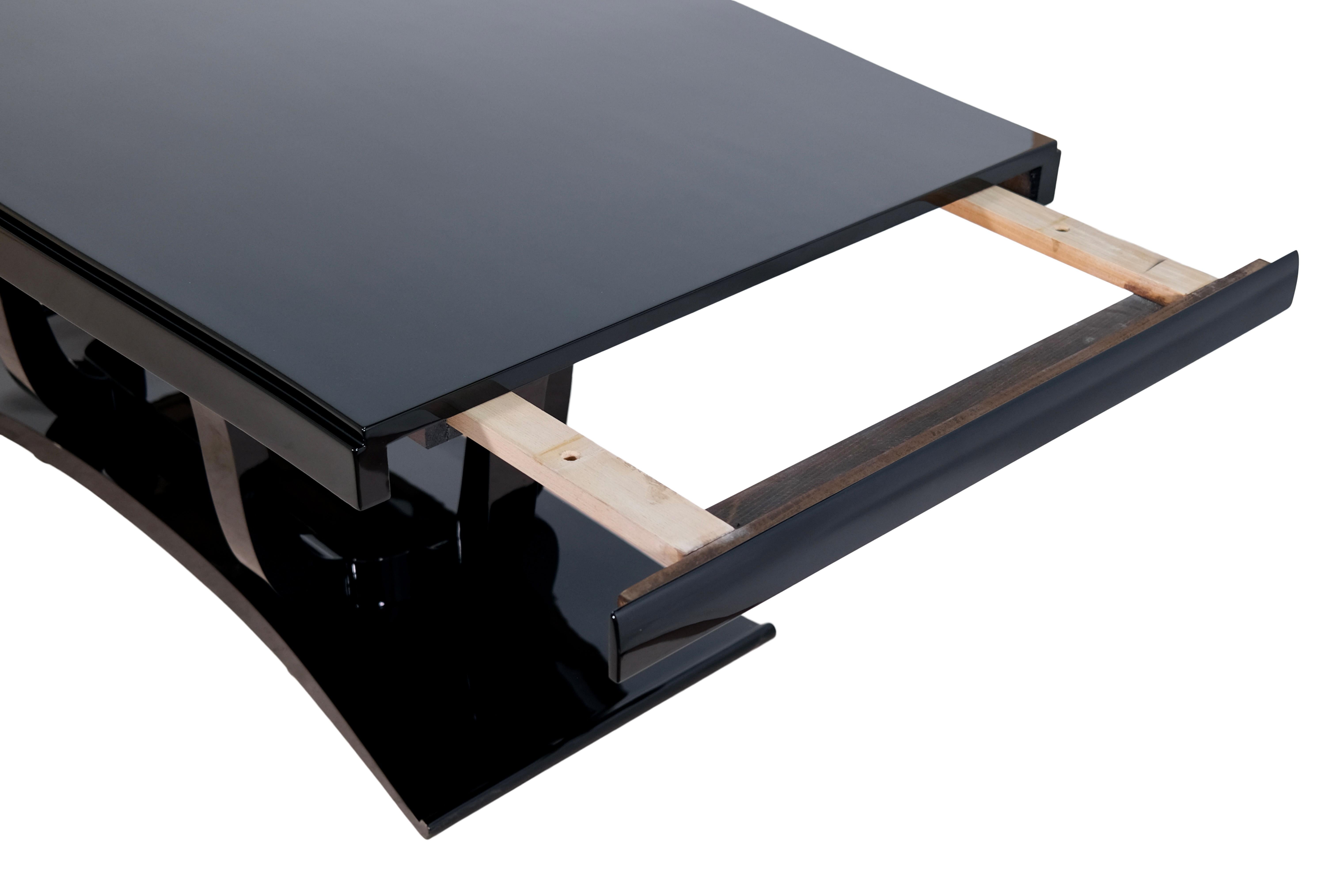 Art Deco Dining Table With Bowed Top In Black Lacquer On Elegantly ...