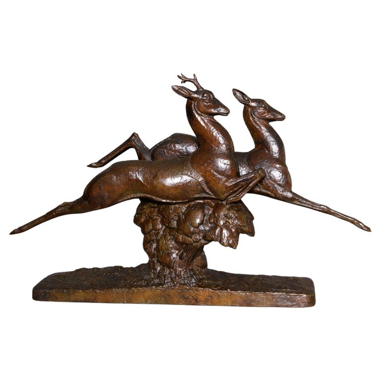 Art Deco Doe and Duck Bronze Sculpture by Andre Vincent Becquerel For ...