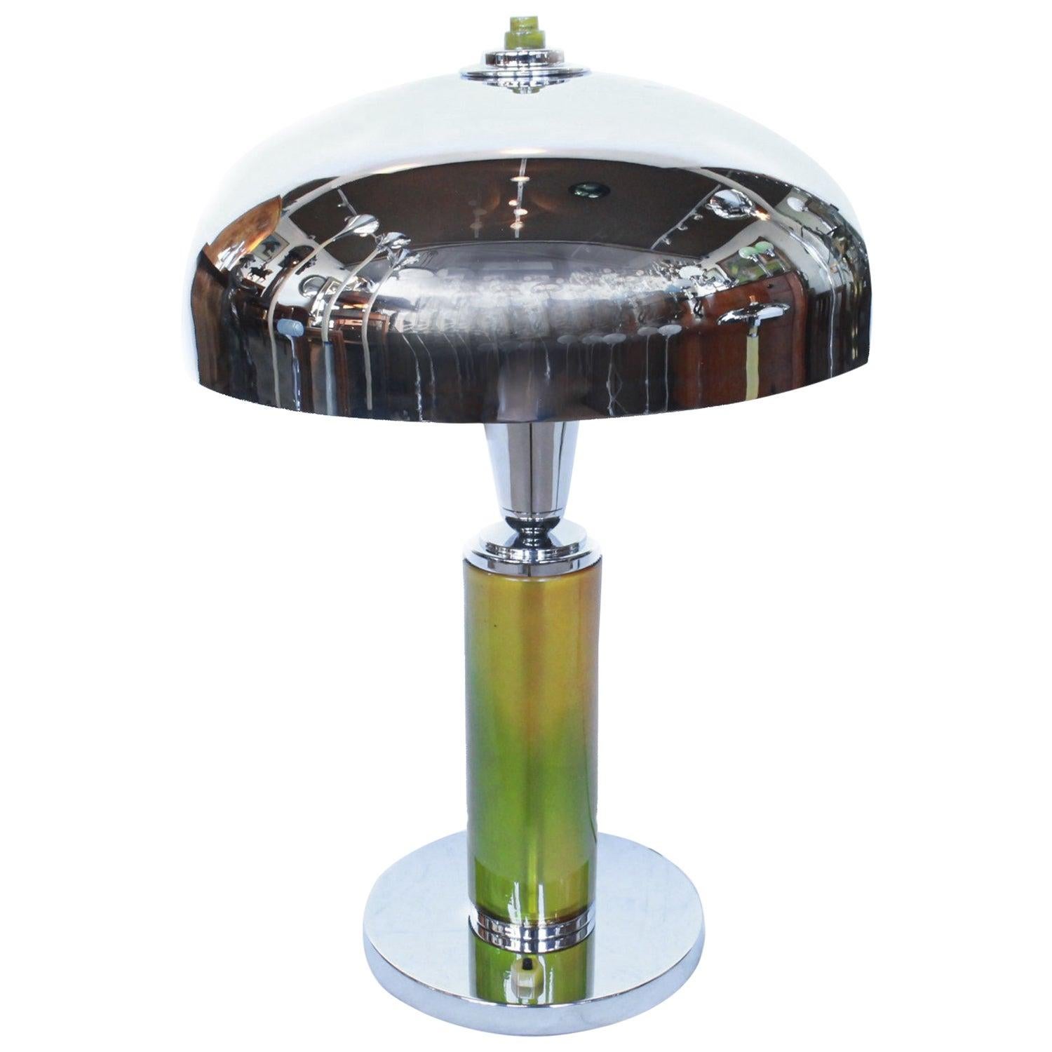 Art Deco Dome Lamp Chromed and Polished Metal shade and Bakelite Stem ...