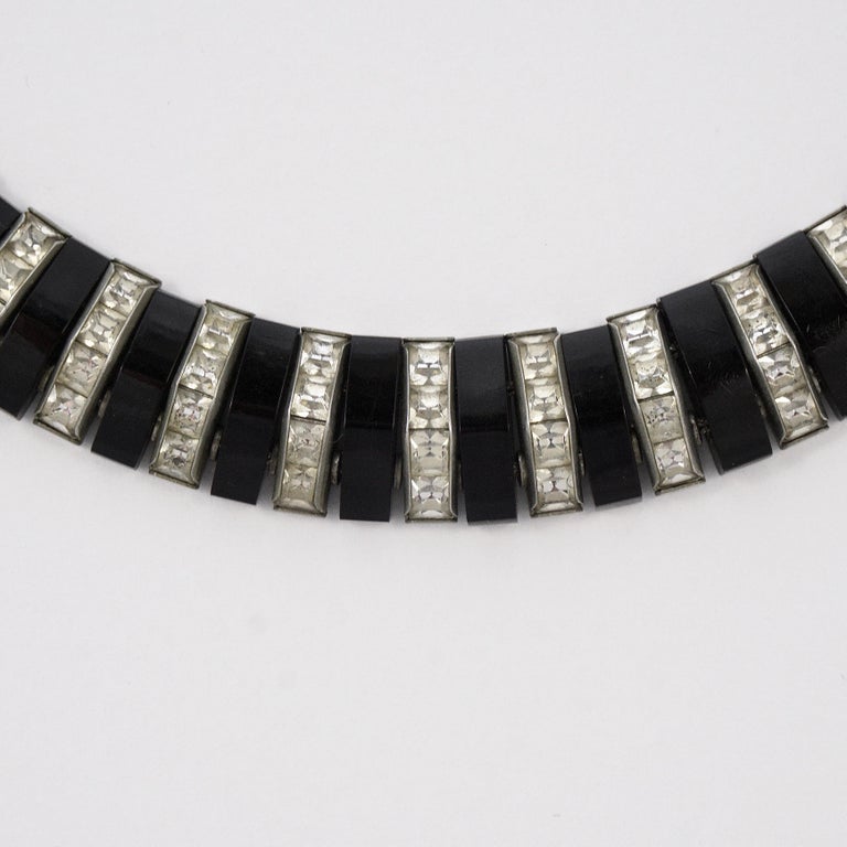 Art Deco DoSo Silver Tone Black Bakelite and Rhinestone Necklace circa ...