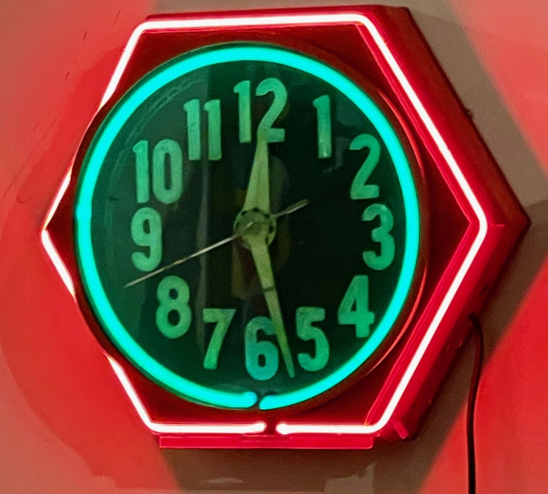 Art Deco Double Neon Hexagon Vintage Wall Clock at 1stDibs