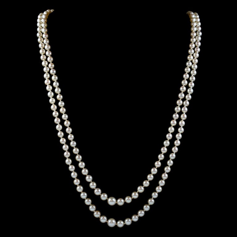 Art Deco Double Pearl Necklace Ruby Diamond 18ct Gold Clasp with Cert ...