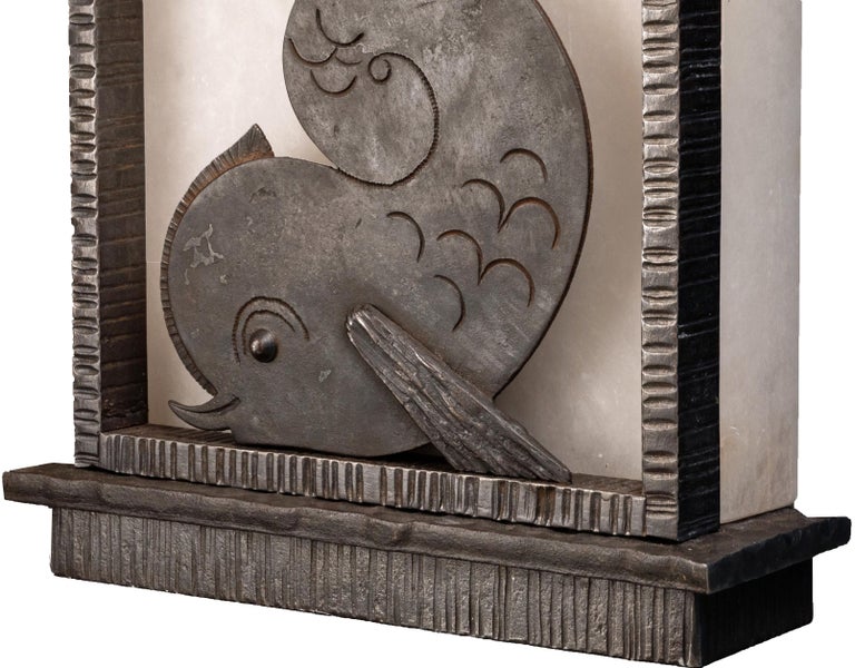 Art Deco Dove Lamp, Sconce, Chiseled and Wrought Iron, Alabaster ...