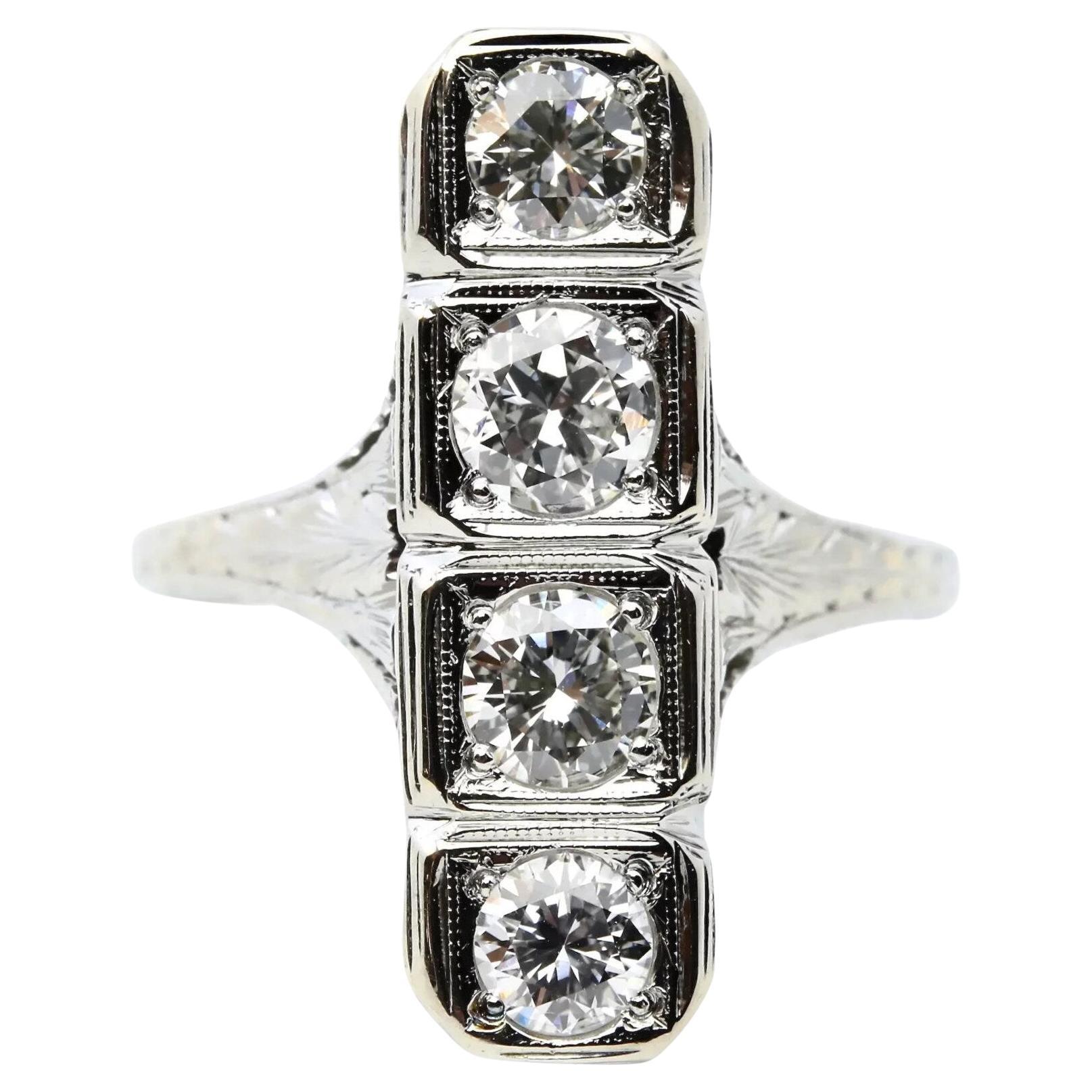 Art Deco Dramatic 2.06ctw Four Stone Diamond Ring in 18K White Gold For ...