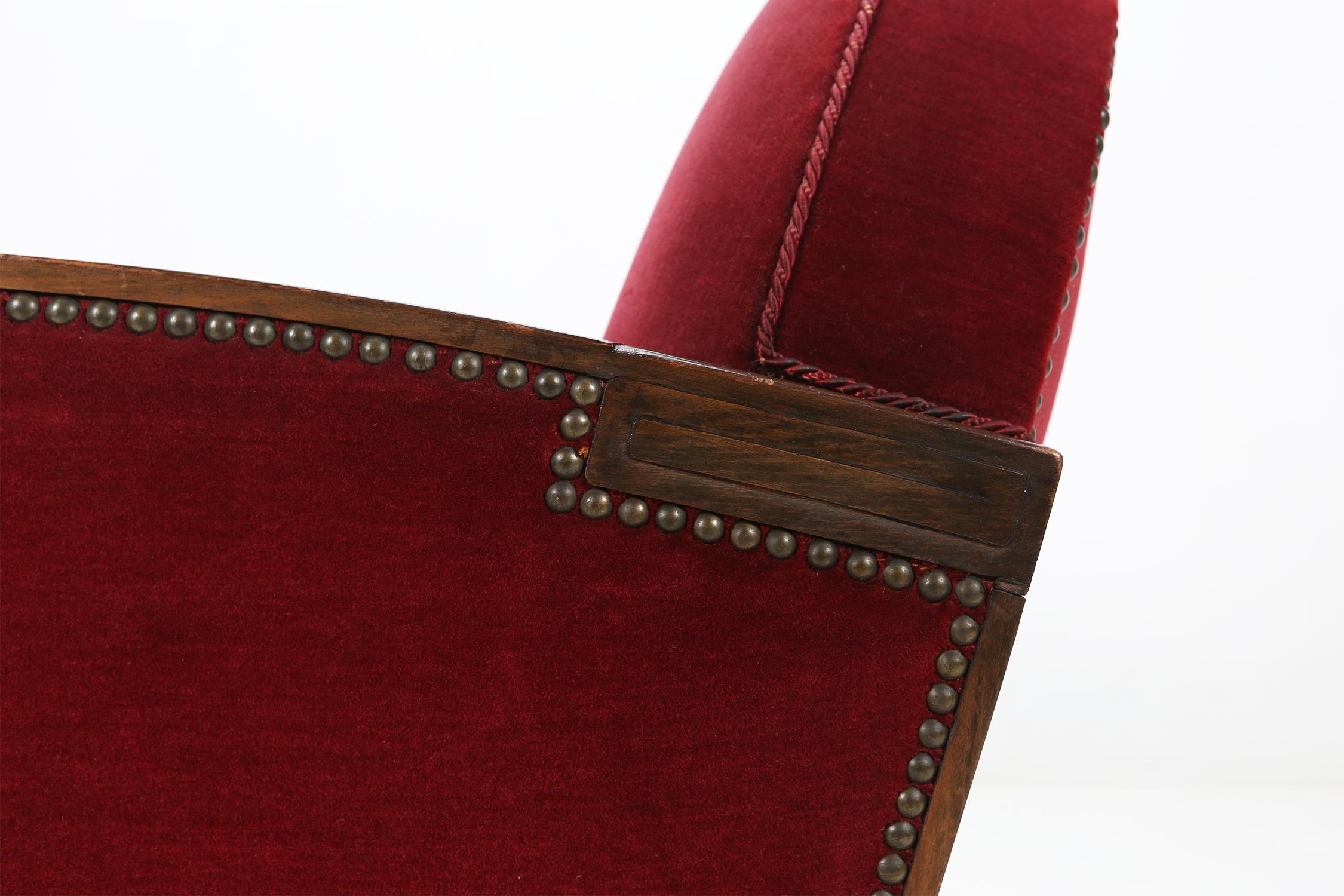 Art Deco Easy Chair in Red Velvet at 1stDibs