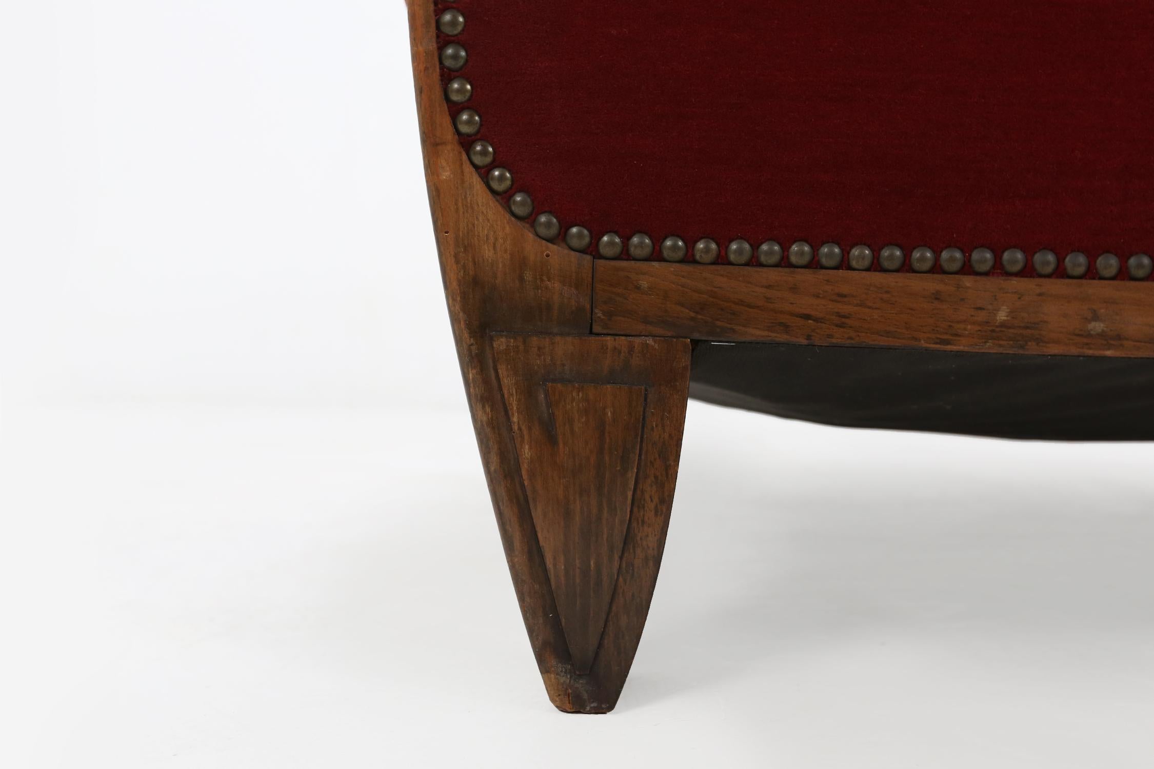 Art Deco Easy Chair in Red Velvet at 1stDibs