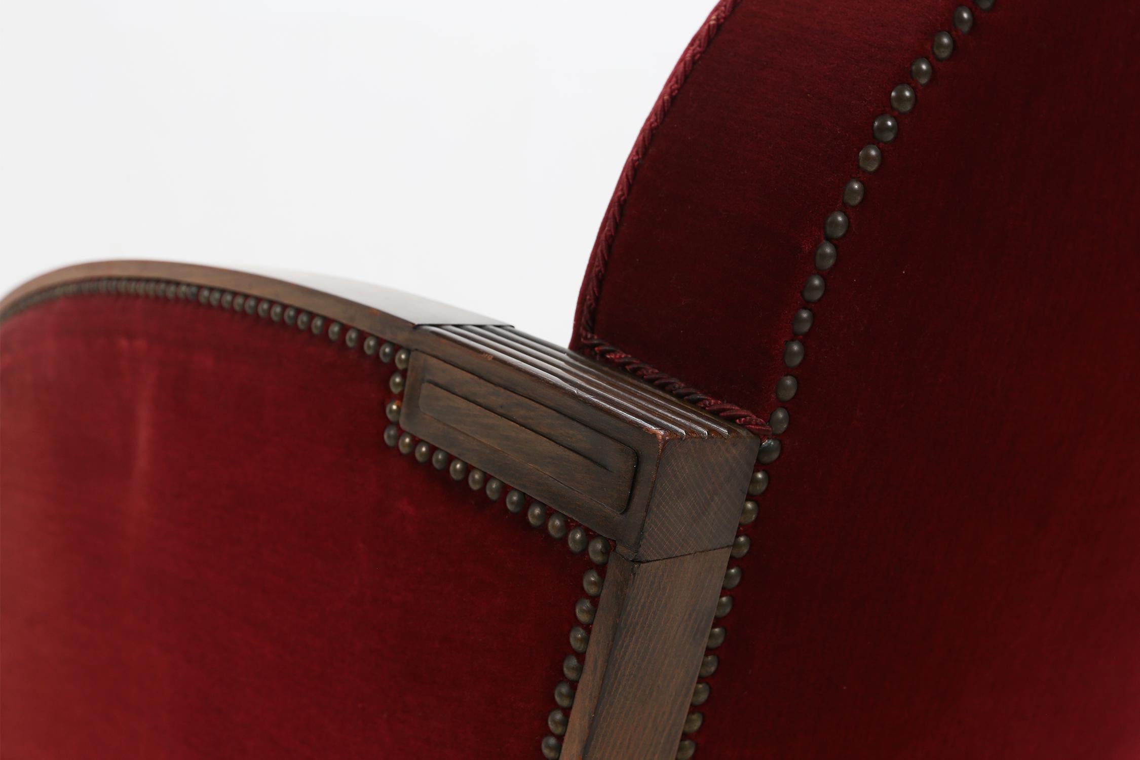 Art Deco Easy Chair in Red Velvet at 1stDibs