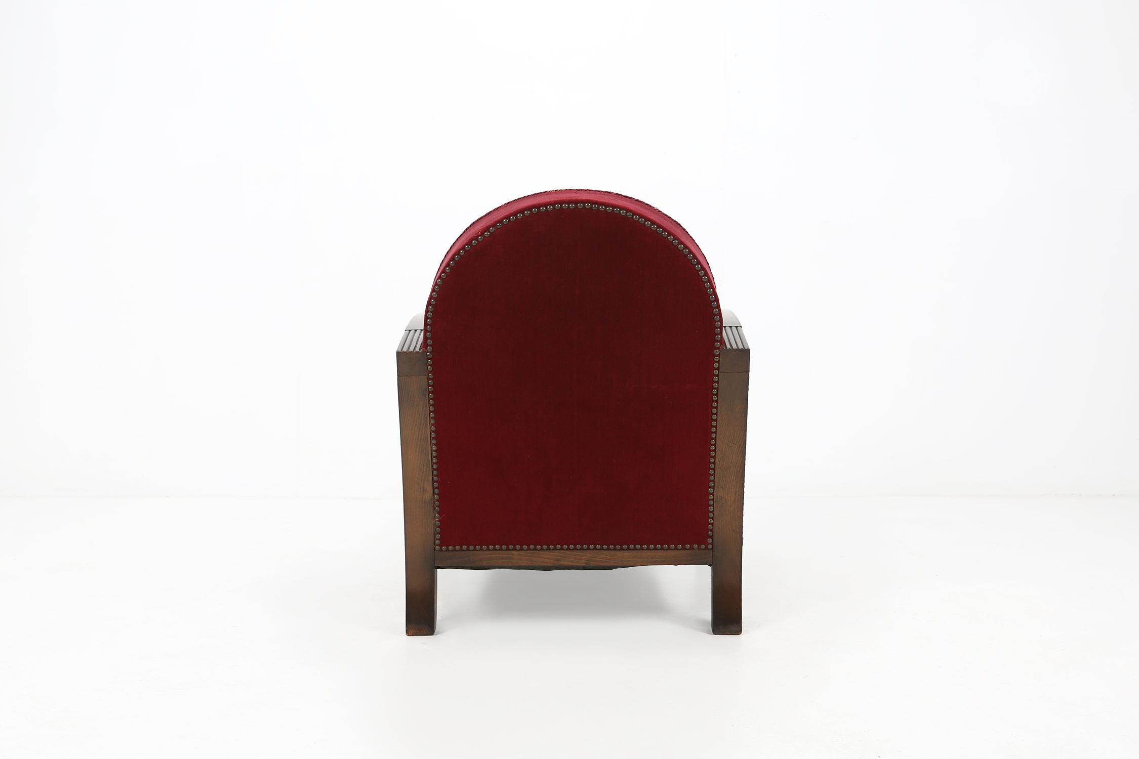 Art Deco Easy Chair in Red Velvet at 1stDibs