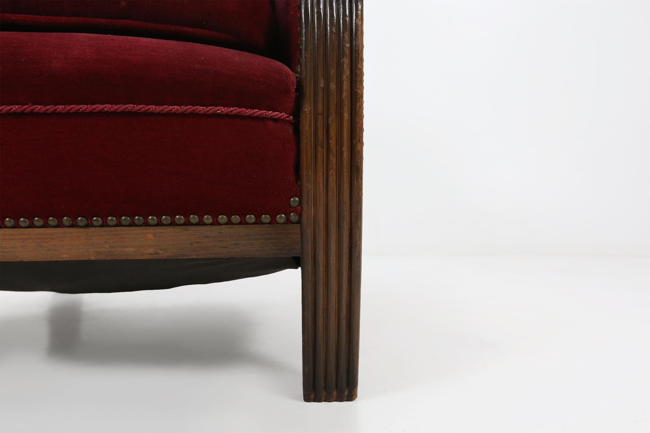 Art Deco Easy Chair in Red Velvet at 1stDibs