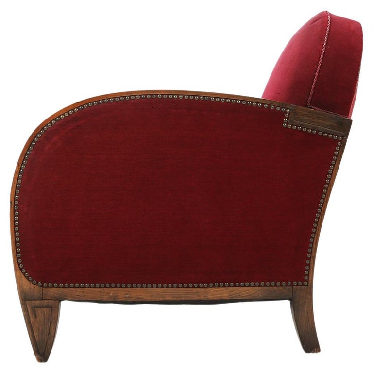 Art Deco Easy Chair in Red Velvet For Sale at 1stDibs