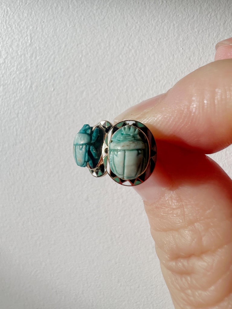 Art Deco Egyptian Revival 18k Gold Enamel Scarab Stud Earrings For Sale ...
