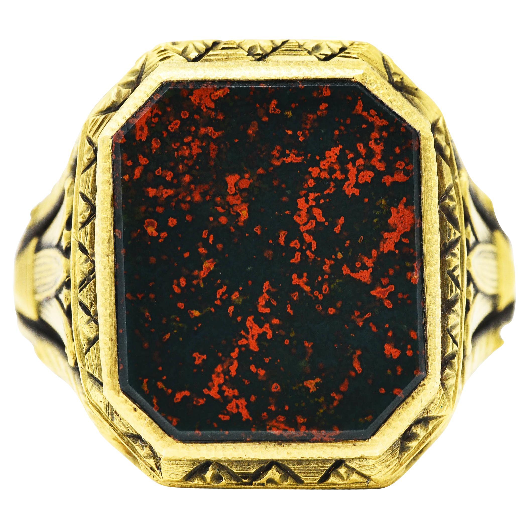 Men's Gold and Bloodstone Signet Ring at 1stDibs